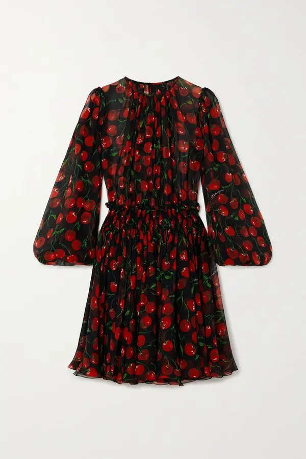 Dolce & Gabbana Printed Pleated Silk-chiffon Mini Dress