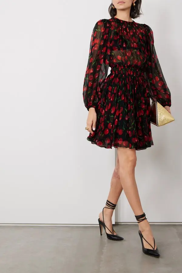 Dolce & Gabbana Printed Pleated Silk-chiffon Mini Dress