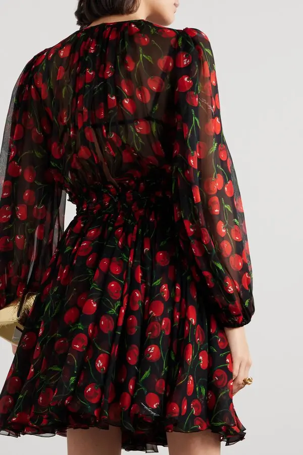 Dolce & Gabbana Printed Pleated Silk-chiffon Mini Dress