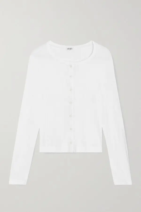 LESET Pointelle-knit Cotton-jersey Cardigan