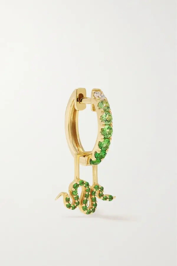 Robinson Pelham Snake Earwish 14-karat Tsavorite And Diamond Single Hoop Earring - Gold
