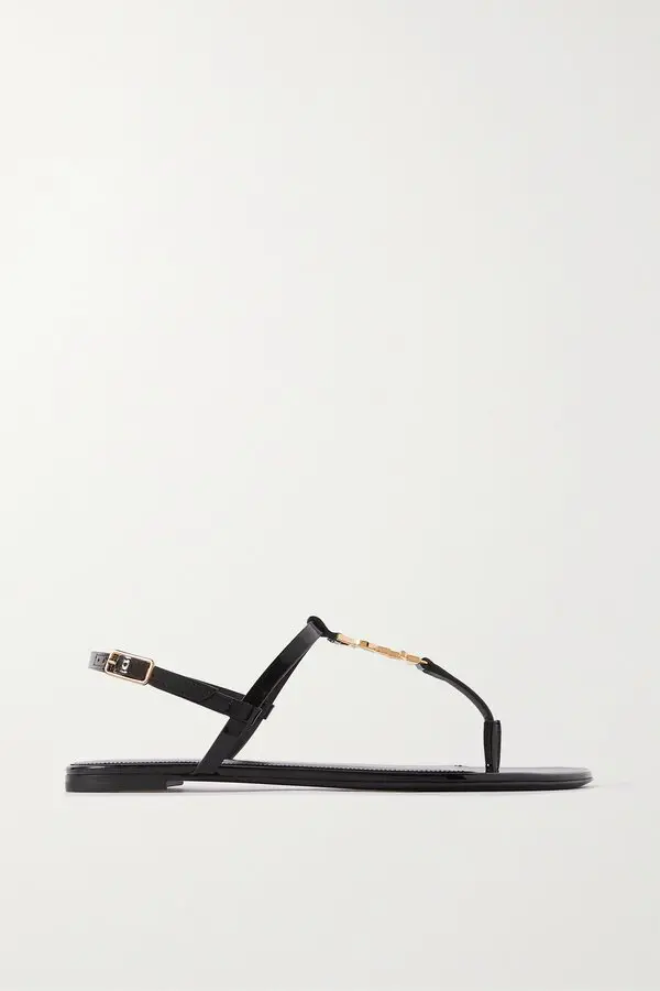 Saint Laurent Cassandra Patent-leather Slingback Sandals - Black