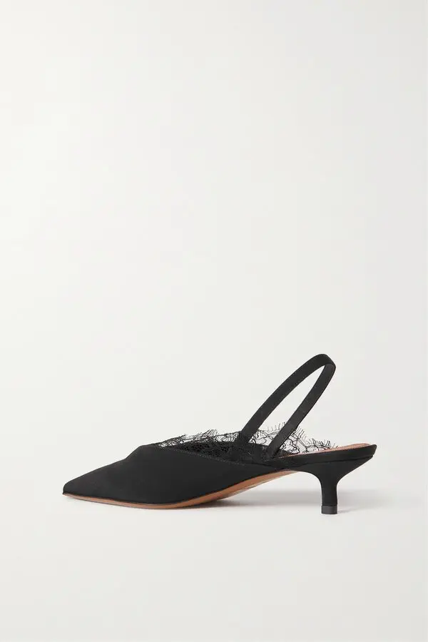 NEOUS Irena Lace-trimmed Slingback Pumps - Black