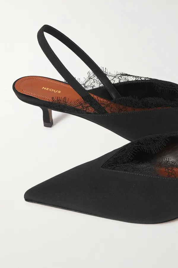 NEOUS Irena Lace-trimmed Slingback Pumps - Black