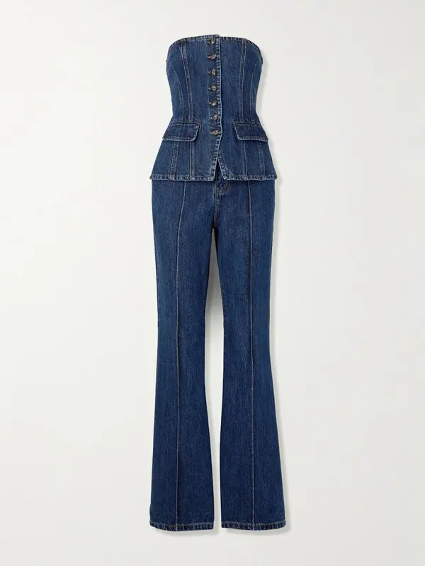 SELF-PORTRAIT Convertible Denim Jumpsuit - Blue
