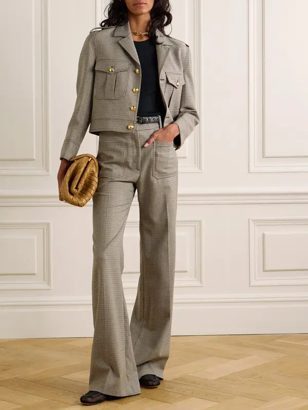 NILI LOTAN Christophe Houndstooth Wool Flared Pants
