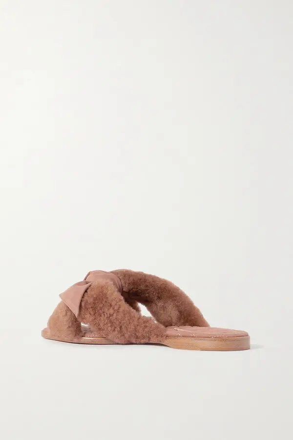 ALEXANDRE BIRMAN Maxi Clarita Bow-embellished Shearling Slides