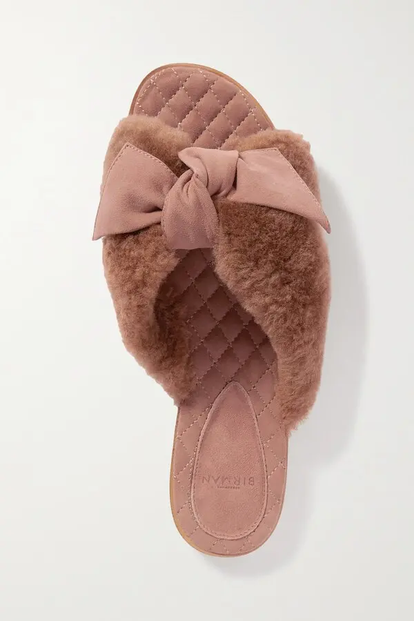 ALEXANDRE BIRMAN Maxi Clarita Bow-embellished Shearling Slides