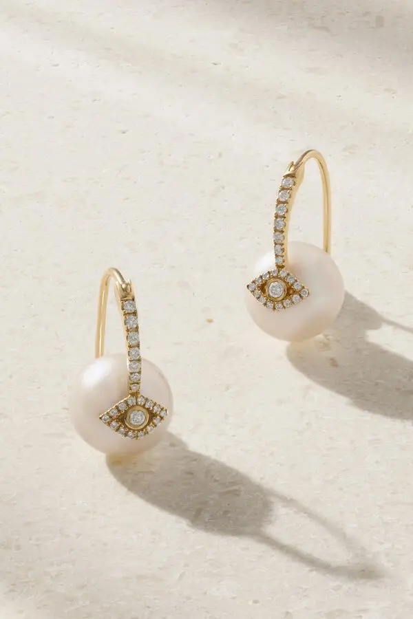 SYDNEY EVAN Evil Eye 14-karat Pearl, And Diamond Earrings - Gold