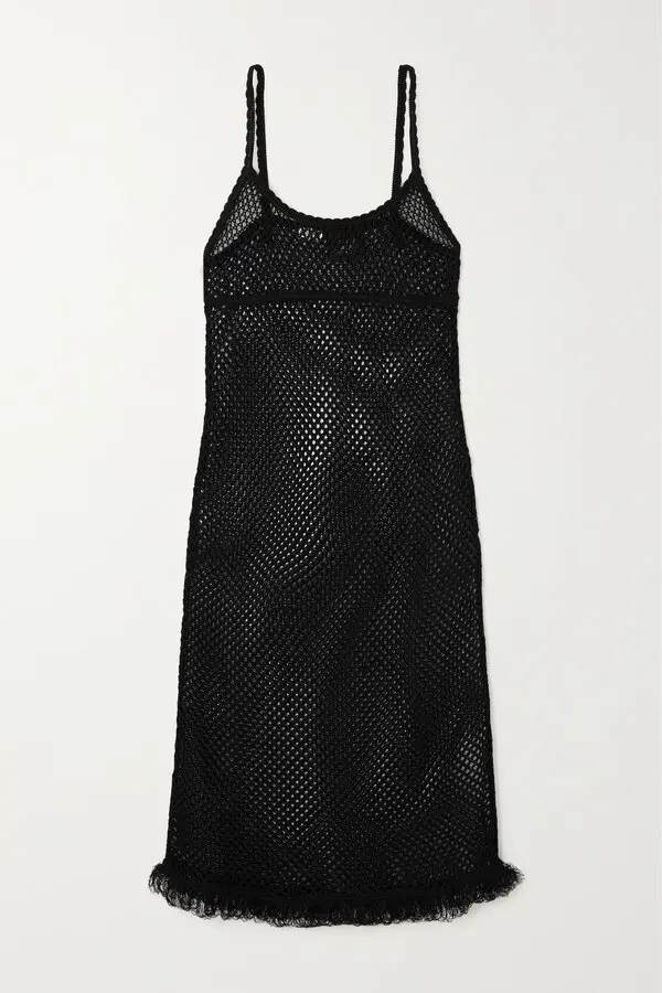 Loewe Paula's Ibiza Fringed Open-knit Dress - Black