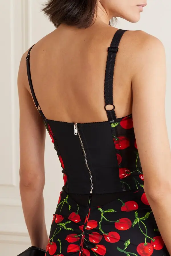 Dolce & Gabbana Cropped Printed Stretch-tulle Bustier Top