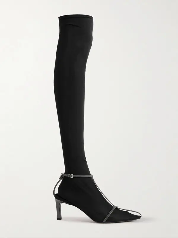 JIL SANDER Stretch-mesh And Leather Knee Boots