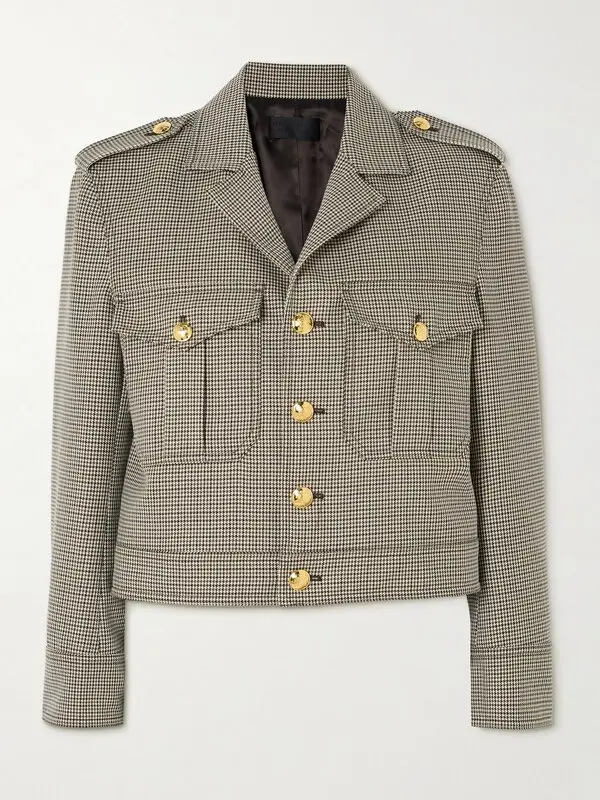 NILI LOTAN Lise Cropped Houndstooth Wool Jacket