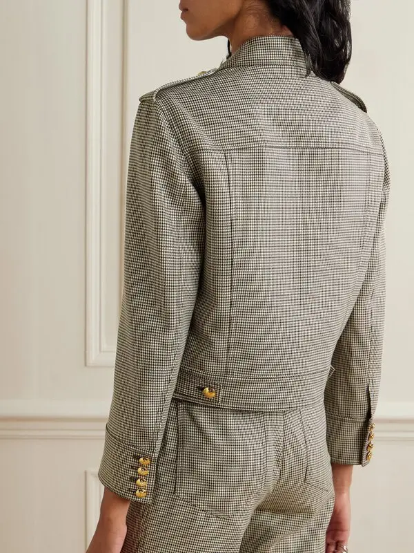 NILI LOTAN Lise Cropped Houndstooth Wool Jacket