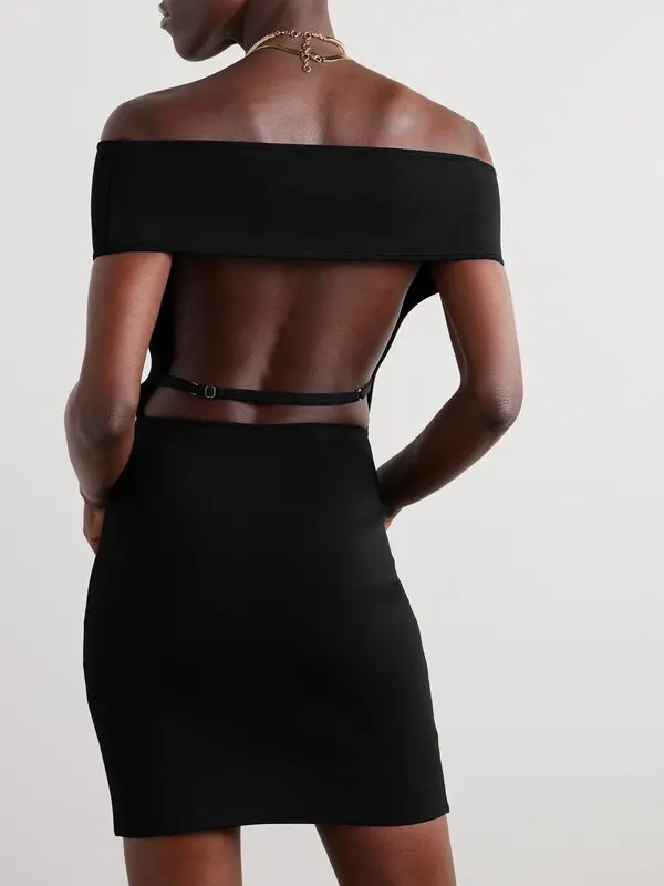 Jacquemus Off-the-shoulder Open-back Stretch-knit Mini Dress - Black