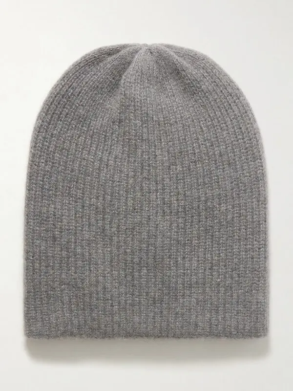 THE ELDER STATESMAN Watchman Ribbed Cashmere Beanie - Gray