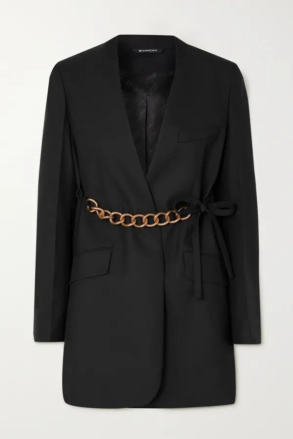 Givenchy Chain-embellished Wool Wrap Blazer