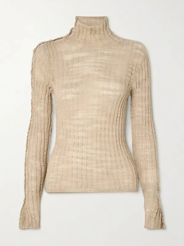 Acne Studios Ribbed Linen-blend Turtleneck Top