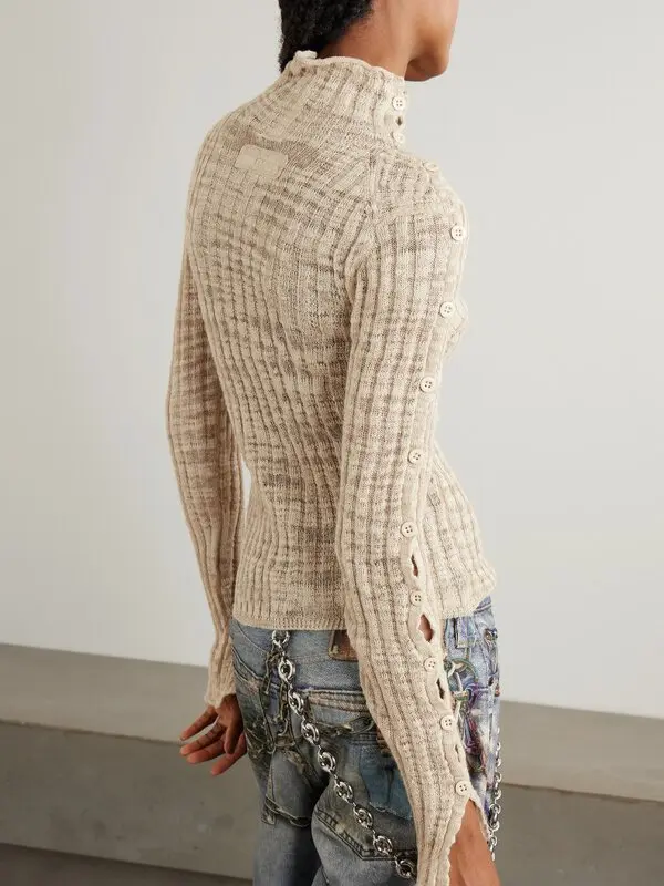 Acne Studios Ribbed Linen-blend Turtleneck Top