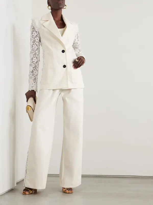 Safiyaa Cannis Cotton-drill Blazer With Guipure-lace Sleeves