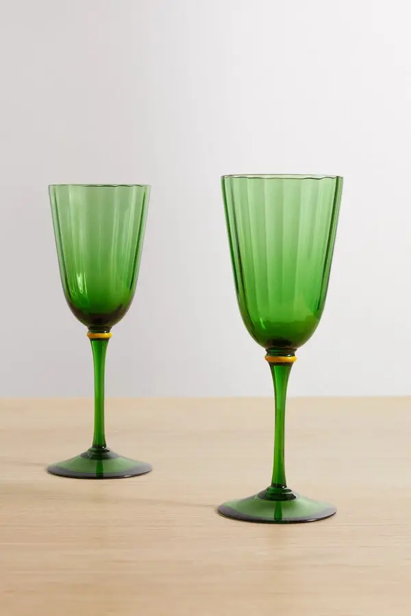 La DoubleJ Set Of Two Murano Wine Glasses - Green