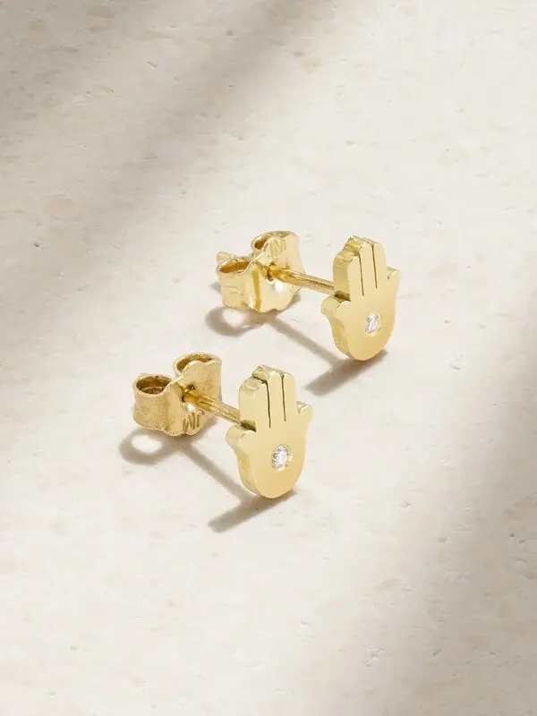 JENNIFER MEYER Mini Hamsa Diamond Earrings - Gold