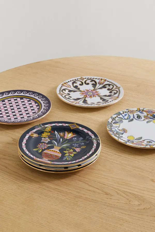 La DoubleJ Set Of Six Gold-plated Porcelain Dessert Plates - Multi