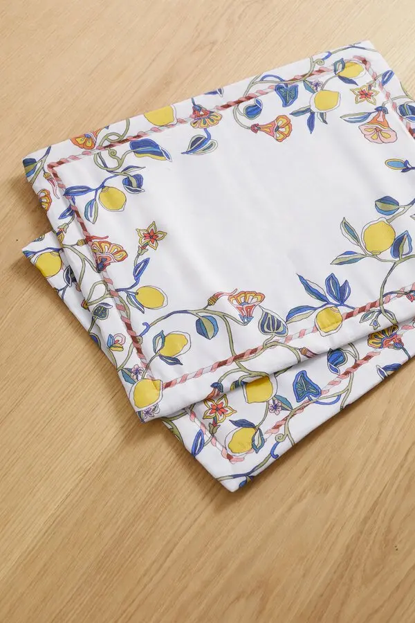 La DoubleJ Set Of Two Printed Linen Placemats - White