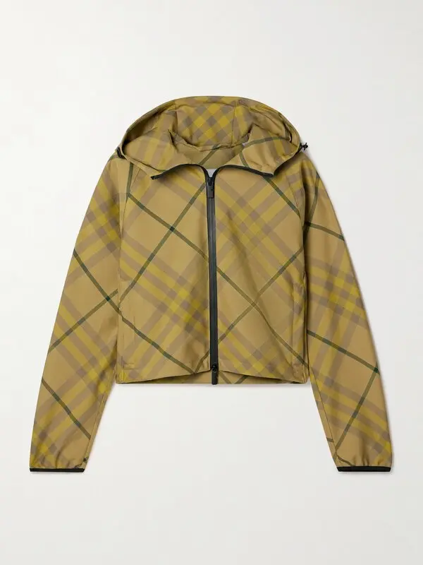 Burberry Cropped Hooded Checked Twill Jacket