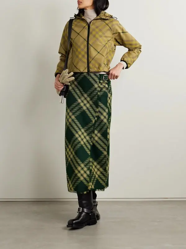 Burberry Cropped Hooded Checked Twill Jacket