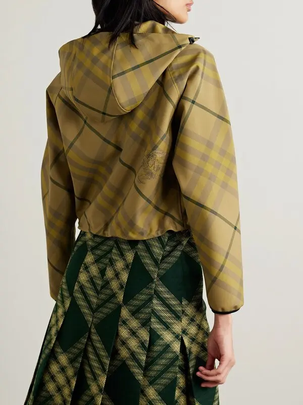 Burberry Cropped Hooded Checked Twill Jacket