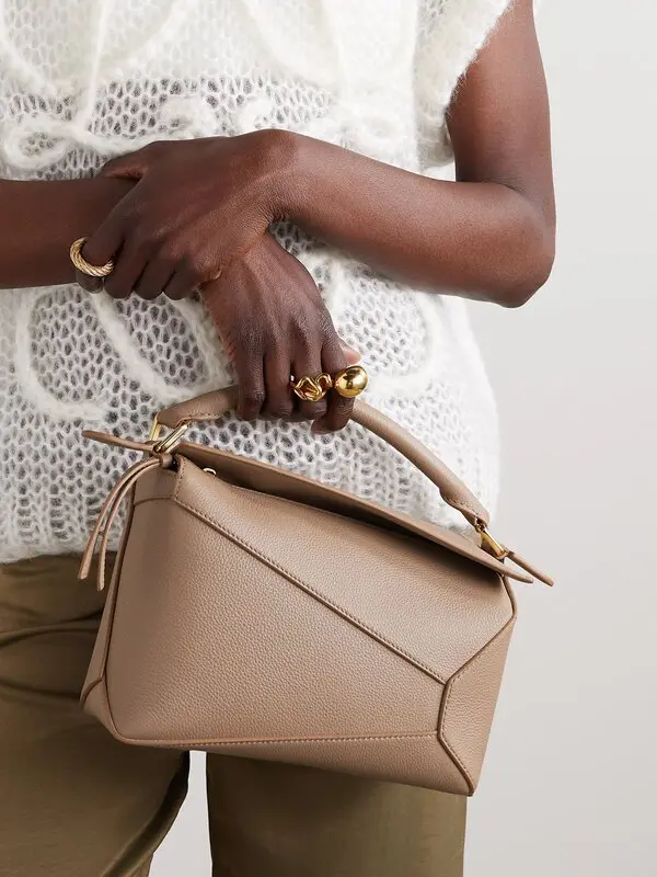 Loewe Puzzle Edge Small Textured-leather Shoulder Bag - Neutrals