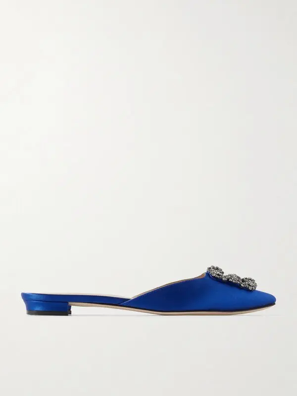 Manolo Blahnik Hangisi Satin Slippers - Blue