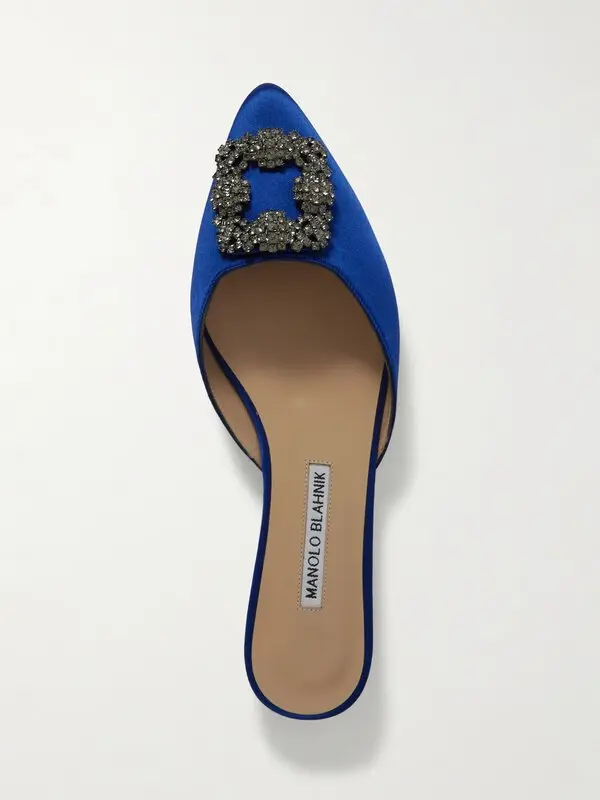 Manolo Blahnik Hangisi Satin Slippers - Blue
