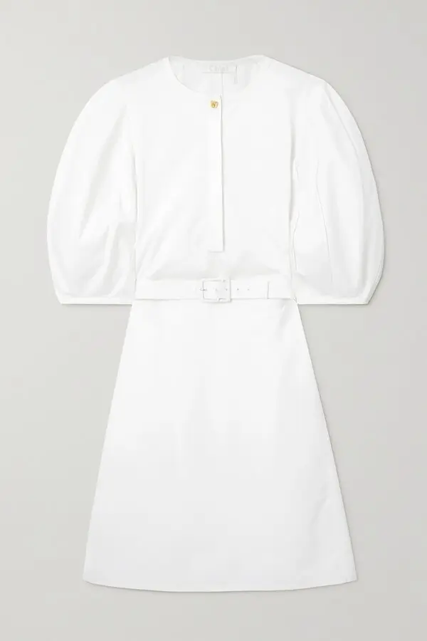 Chloé Belted Organic Cotton-poplin Mini Dress - White