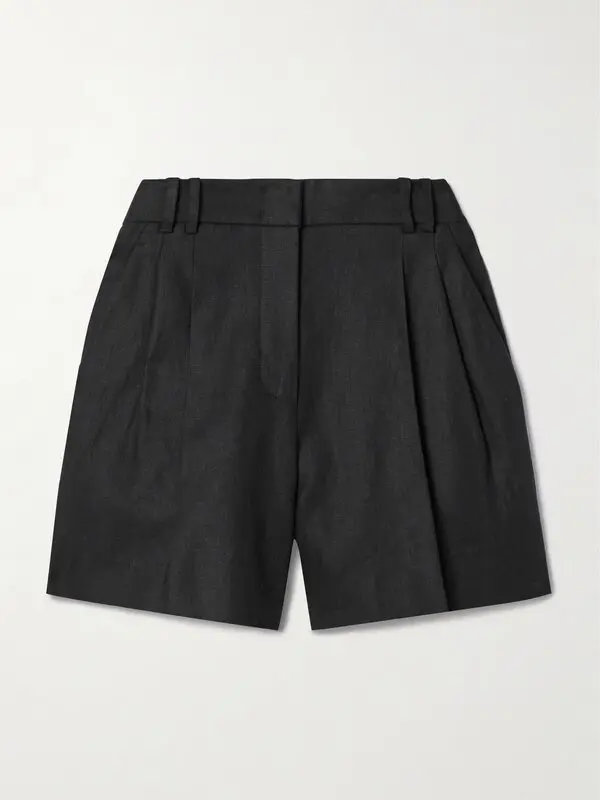 Another Tomorrow Net Sustain Pleated Linen Shorts