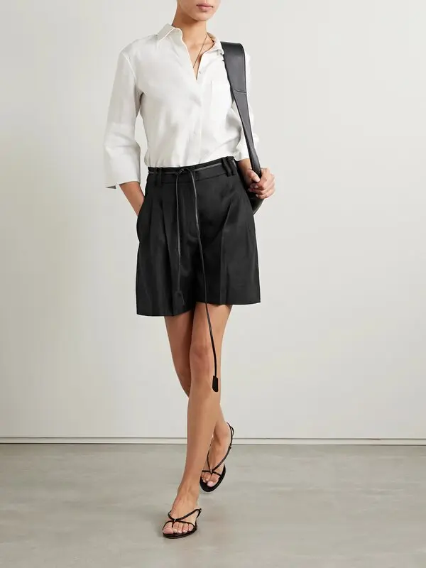 Another Tomorrow Net Sustain Pleated Linen Shorts