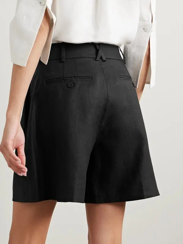 Another Tomorrow Net Sustain Pleated Linen Shorts