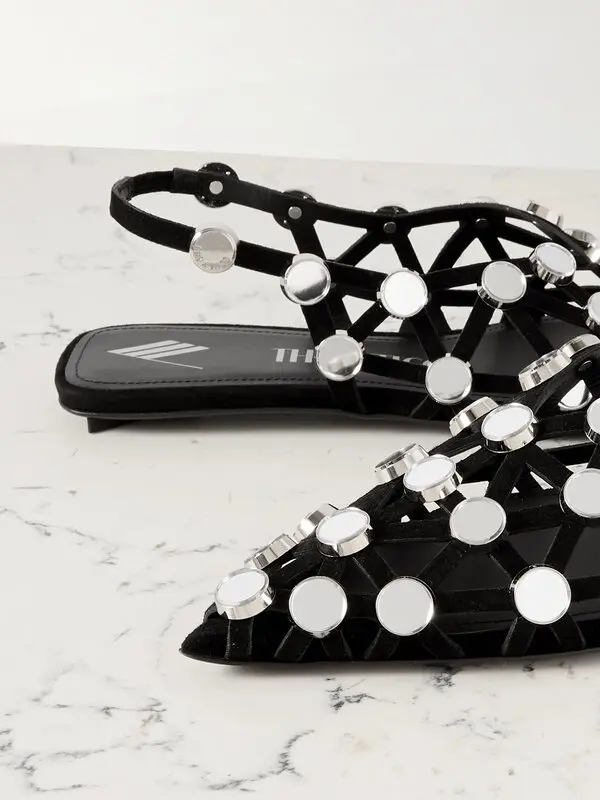 Attico Grid Studded Suede Slingback Flats