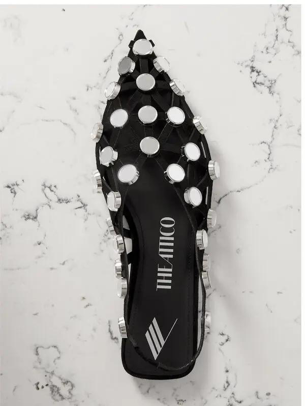 Attico Grid Studded Suede Slingback Flats