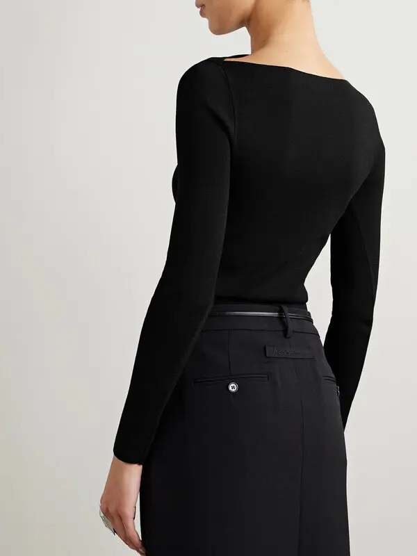 Another Tomorrow Net Sustain Cutout Knitted Top