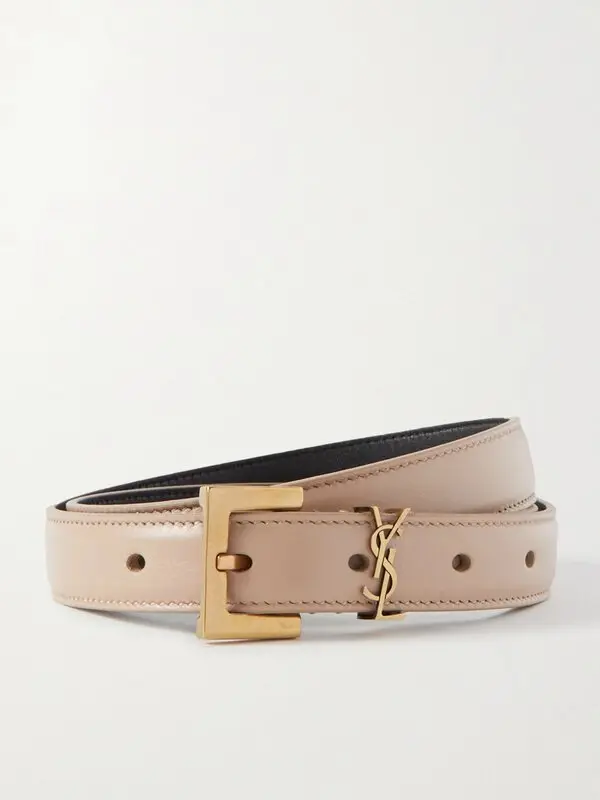 Saint Laurent Cassandre Leather Belt - Neutrals