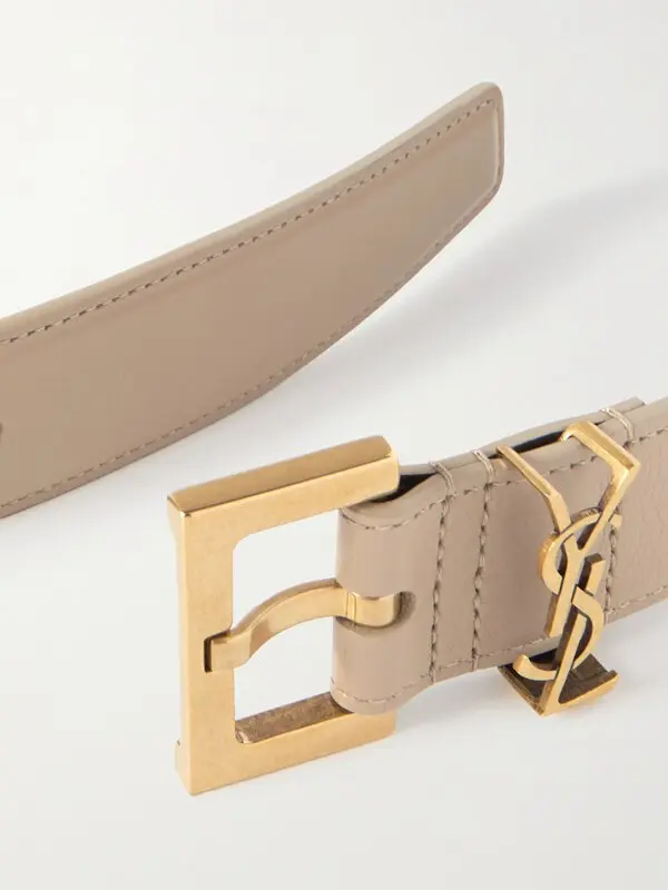 Saint Laurent Cassandre Leather Belt - Neutrals