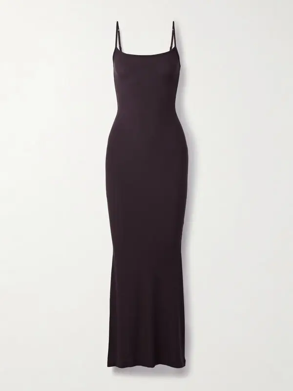 SKIMS Soft Lounge Ribbed Long Stretch-modal Slip Dress - Brown