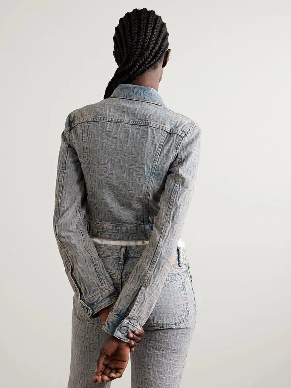 Acne Studios Cropped Denim Jacquard Jacket - Blue