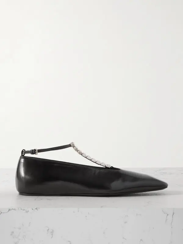 JIL SANDER Crystal-embellished Leather Ballet Flats - Black