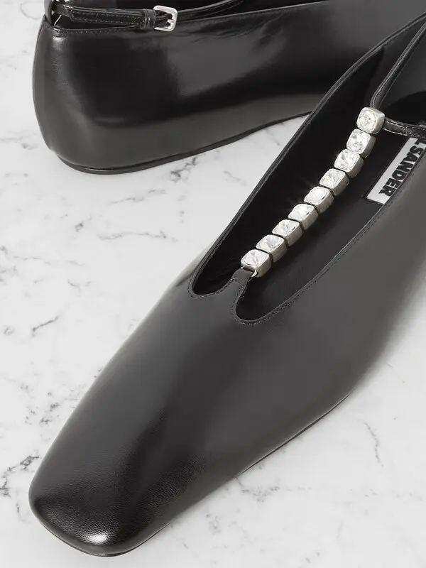 JIL SANDER Crystal-embellished Leather Ballet Flats - Black