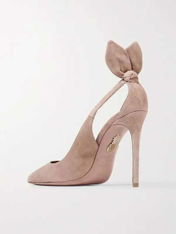 AQUAZZURA Bow Tie 105 Suede Pumps - Pink
