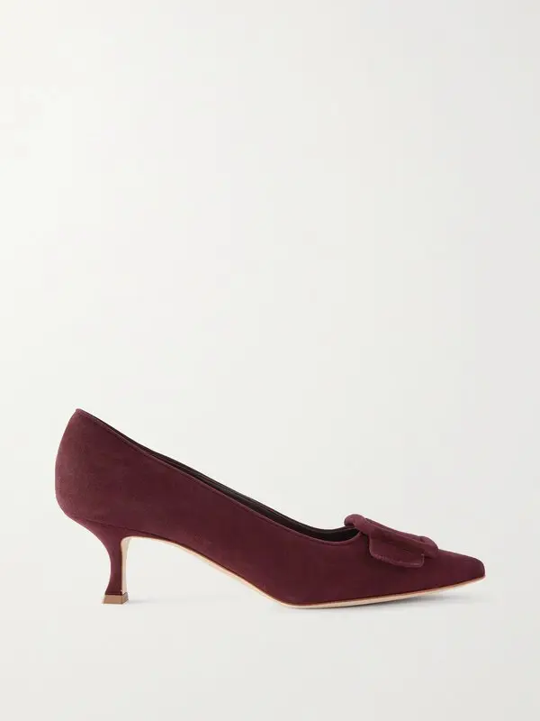 Manolo Blahnik Maysale Buckled Suede Pumps