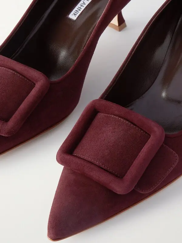 Manolo Blahnik Maysale Buckled Suede Pumps